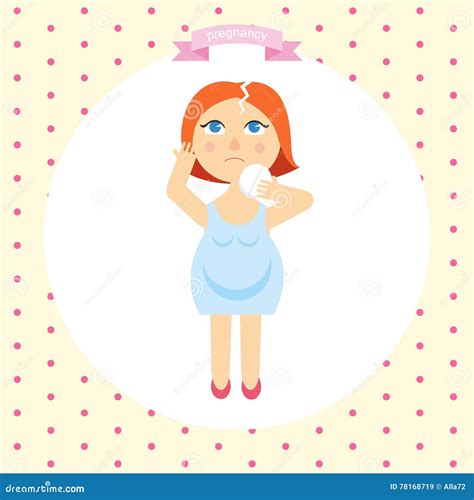 Illustration Of A Pregnant Woman Cartoon With A Headache Symptoms Of