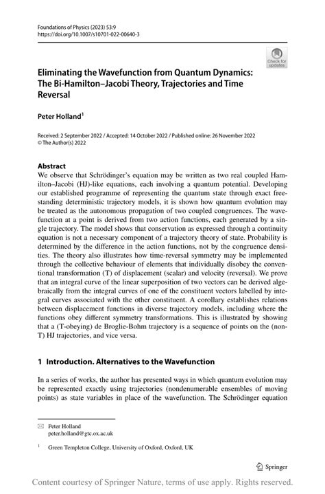 Pdf Eliminating The Wavefunction From Quantum Dynamics The Bi Hamiltonjacobi Theory