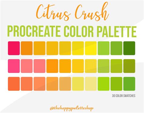 Citrus Procreate Color Palette Lettering Digital Art Summer Procreate Color Palette Ipad