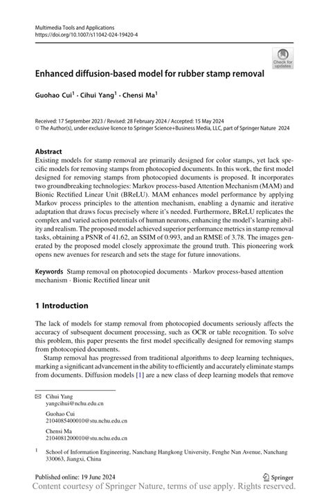 Enhanced Diffusion Based Model For Rubber Stamp Removal