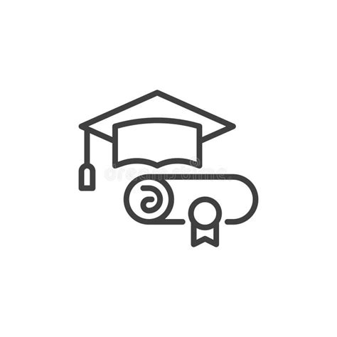 Icono De Línea De Sombrero Y Diploma De Graduación Ilustración del