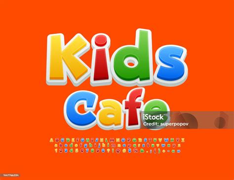 벡터 밝은 간판 키즈 카페입니다 귀여운 다채로운 알파벳 문자 숫자 및 기호 세트 0명에 대한 스톡 벡터 아트 및 기타 이미지 0명 건강한 식생활 광고 Istock
