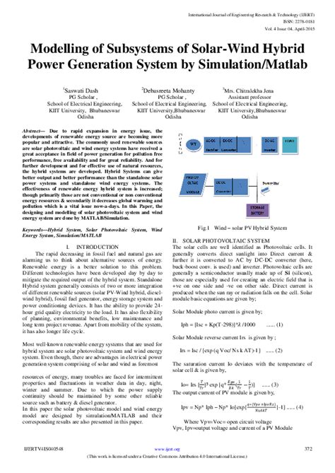 Pdf Modelling Of Subsystems Of Solar Wind Hybrid Power Generation