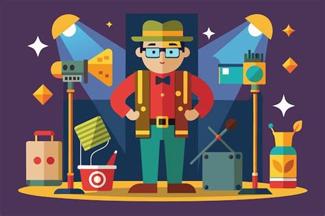 Premium Vector Flatstyle Props Master With Stage Props And Tools