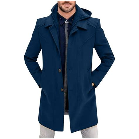 Bazeneo Mens Overcoat With Hood Mid Length Winter Trench Coats Single