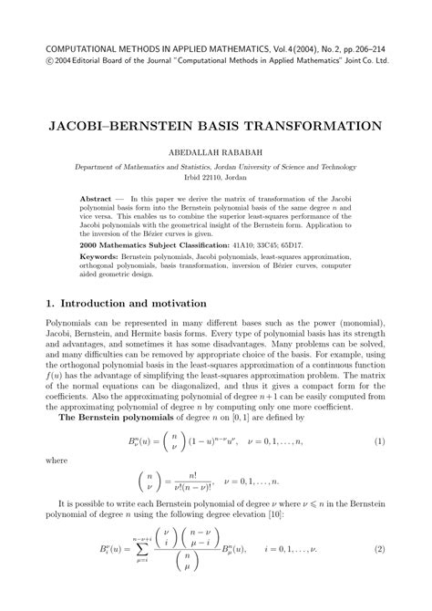 Pdf Jacobi Bernstein Basis Transformation
