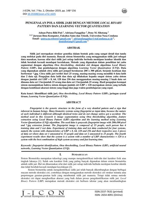 pdf pengenalan pola sidik jari dengan metode local binary pattern dan