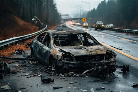 Premium Ai Image Crush Car On Road Accident Generative Ai
