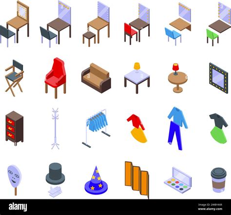 Backstage Theater Room Icons Set Isometric Vector Makeup Dressing