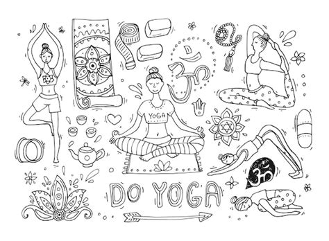 Piękna ręcznie rysowana ilustracja do rysunku w stylu Doodle jogi Wektor Premium