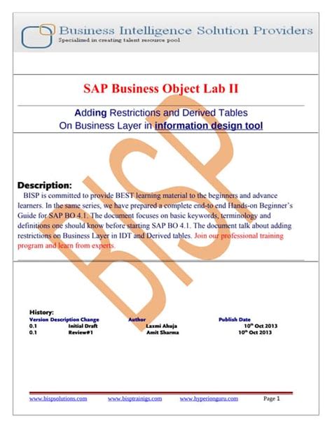 Sap Bo Idt Information Design Tool 40 Training Program