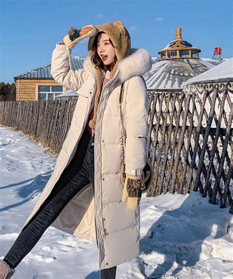 [허리 끈 오리털] 하룬 오리털 페이크퍼 롱패딩 2color 에이블리