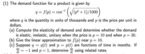 Solved The Demand Function For A Product Is Given By Chegg