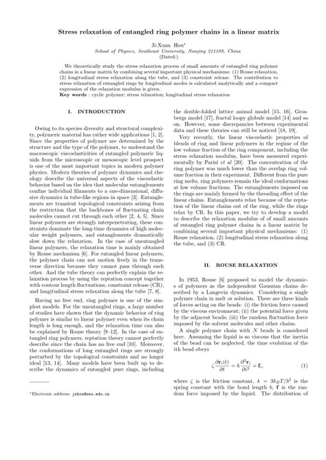Pdf Stress Relaxation Of Entangled Ring Polymer Chains In A Linear Matrix