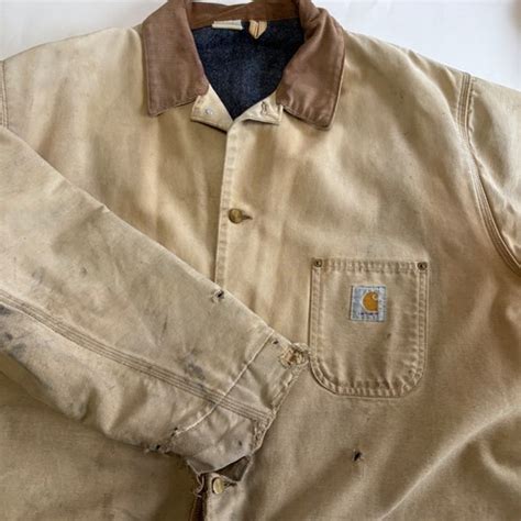 Vintage Mens 2x Carhartt Tan Blanket Lined Jacket Canvas Grungy Chore