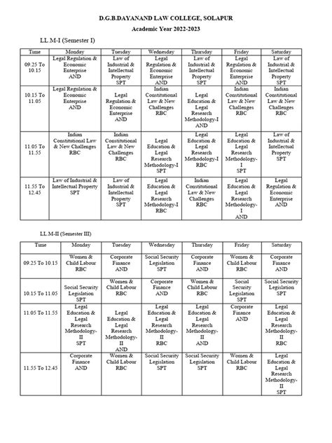 Ll M Time Table 2022 2023 Pdf