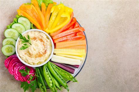 Hummus Platter With Assorted Vegetable Snacks Healthy Vegan And