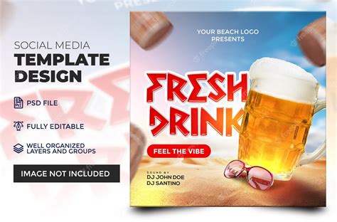 Premium Psd Beers Glass Drinks In The Beach Poster And Flyer Template