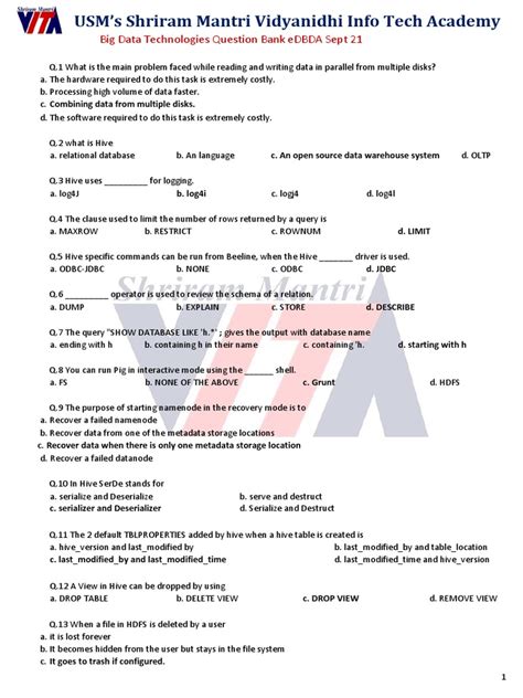Big Data Technologies Question Bank Edbda Sept 21 Pdf