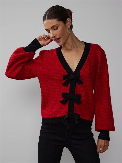 Long Sleeve Contrast Bow Button Cardigan New York And Company