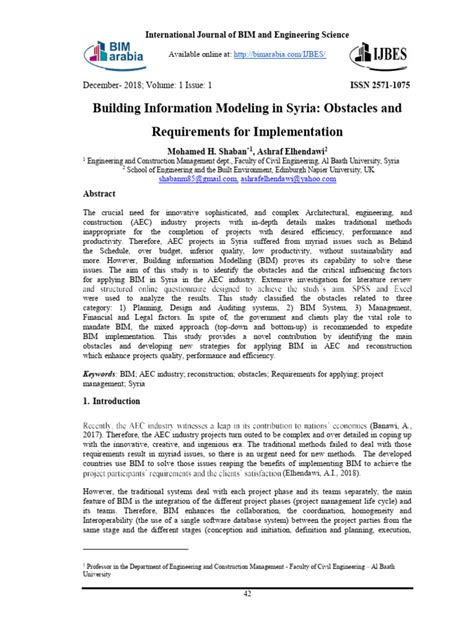 Building Information Modeling In Syria Obstacles And Requirements For Implementation Pdf