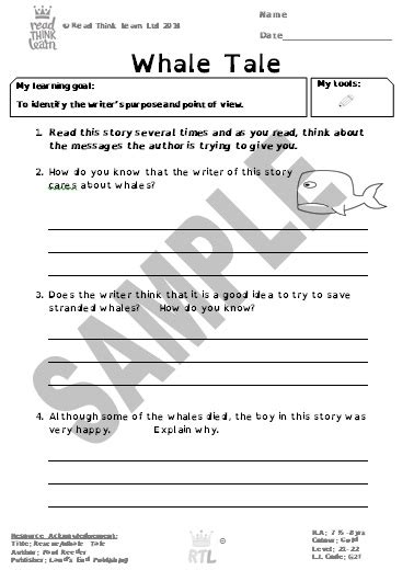 Whale Tale 2 Read Think Learn