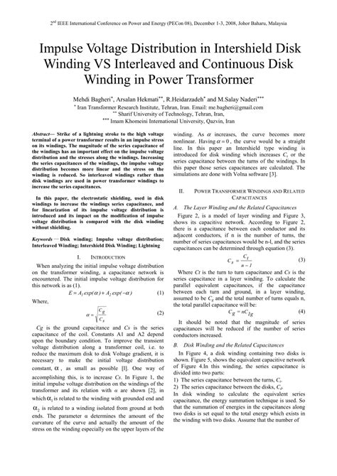 Pdf Impulse Voltage Distribution In Intershield Disk Winding Vs Interleaved And Continuous