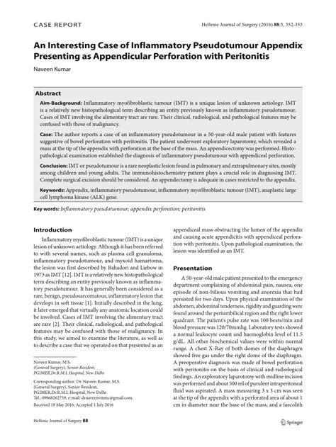 Pdf An Interesting Case Of Inflammatory Pseudotumour Appendix Presenting As Appendicular