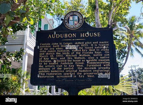Key West Florida Usa Sign Marking Site Of The Historic Audubon House