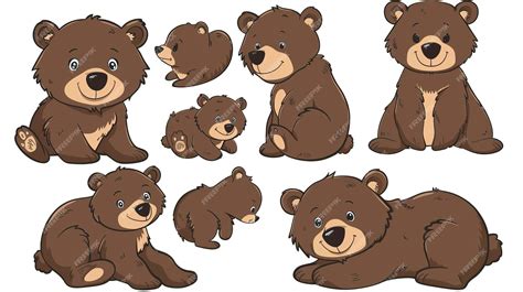 Free Photo Of Cute Cartoon Brown Bear Cub Drawing Set Simple Clip Art Illustration Bear Drawing