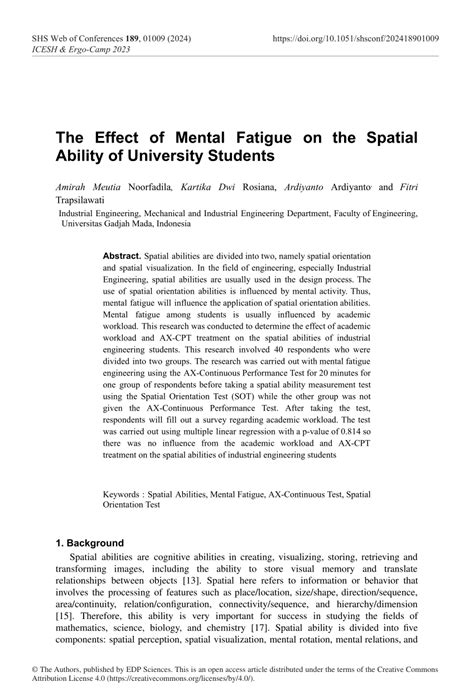 Pdf The Effect Of Mental Fatigue On The Spatial Ability Of University