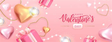 3d 핑크와 골드 사랑의 하트와 선물 상자가 있는 해피 발렌타인 데이 포스터 발렌타인 데이 휴가 배경입니다 벡터 그림 2월에