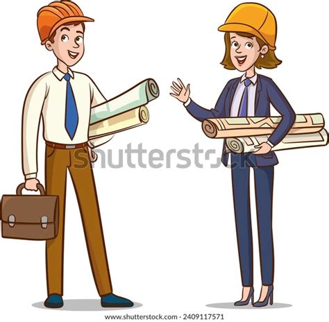 Engineers Cartoon Set Civil Engineering Construction Stock Vector