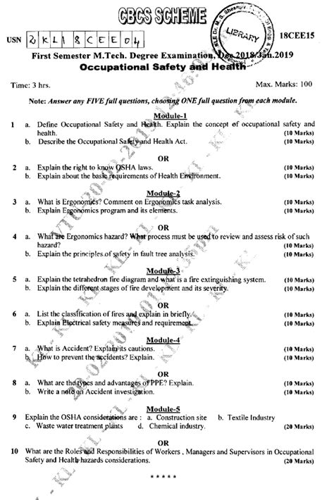 Visvesvaraya Technological University M Tech Cbcs First Semester 18cee15 Occupational