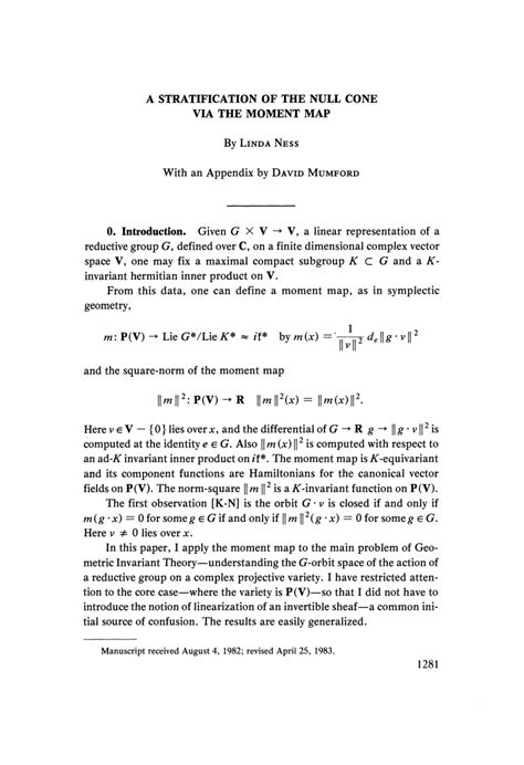 Pdf A Stratification Of The Null Cone Via The Moment Map