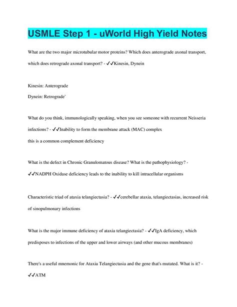 Usmle Step 1 Uworld High Yield Notes