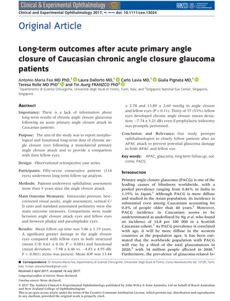 Pdf Long Term Outcomes After Acute Primary Angle Closure Of Caucasian Chronic Angle Closure