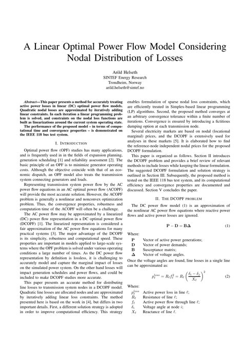 PDF A Linear Optimal Power Flow Model Considering Nodal Distribution Of Losses