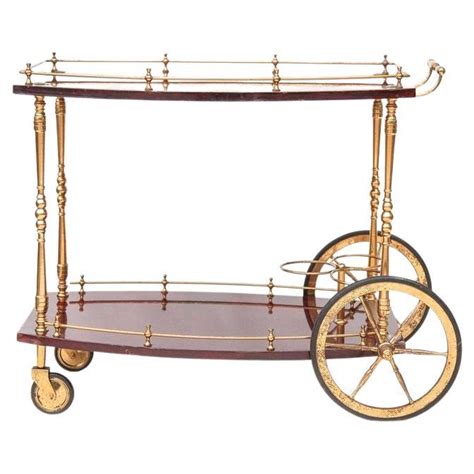 Mid Century Italian Drop Leaf Burl Inlay Bar Cart Aldo Tura At 1stdibs