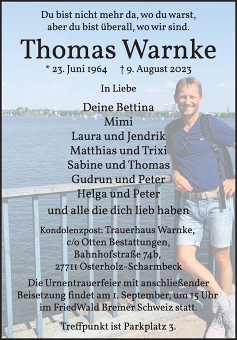 Traueranzeigen Von Thomas Warnke Trauer And Gedenken