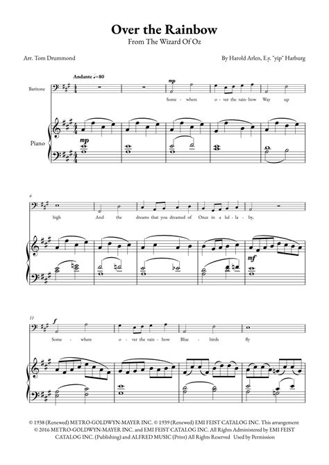 Over The Rainbow Arr Tom Drummond By Judy Garland Sheet Music For