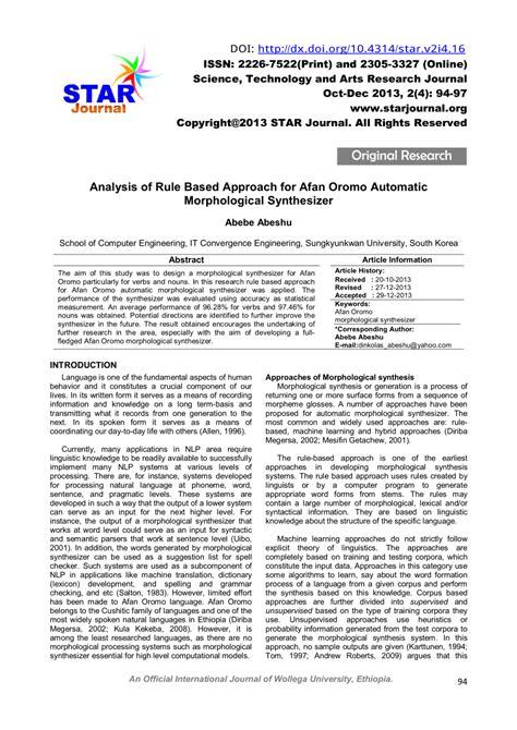 Pdf Analysis Of Rule Based Approach For Afan Oromo Automatic Morphological Synthesizer