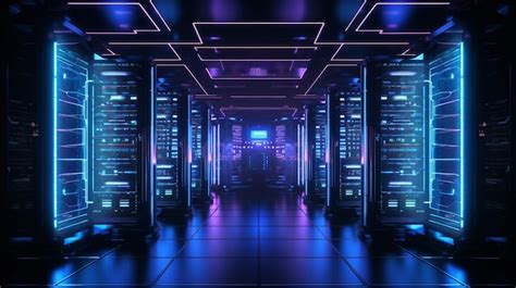Premium Photo Data Center Server Room Mainframe Devices On Racks In Room With Big Data