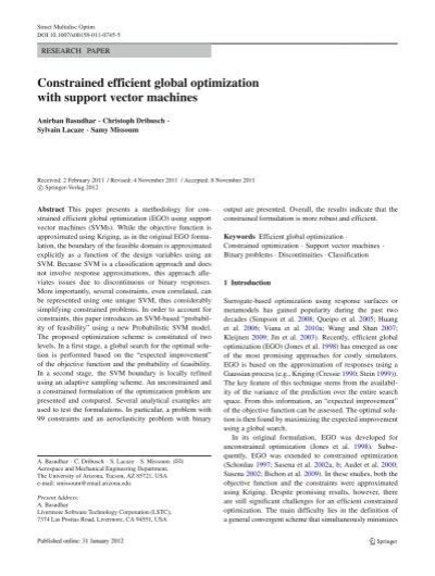 Constrained Efficient Global Optimization With Support Vector Machines