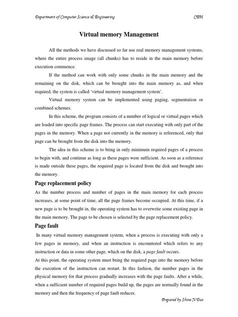 Virtual Memory Management Techniques Pdf Operating System