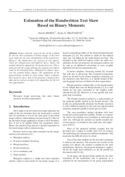 Pdf Estimation Of The Handwritten Text Skew Based On Binary Moments