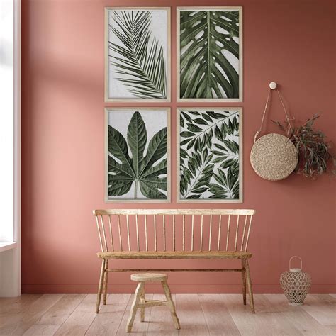 Tropical Leaves Wall Art Print Set Of 4 Monstera Deliciosa Palm Leaf