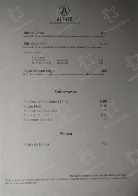 Menu At Altair Restaurant Queijas