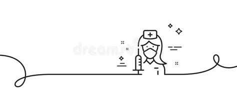 Vaccination Line Icon Nurse With Syringe Sign Continuous Line With Curl Vector Stock Vector