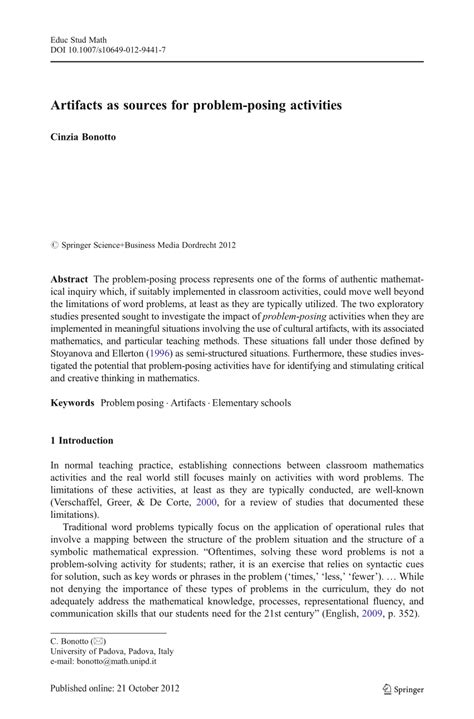 pdf artifacts as sources for problem posing activities
